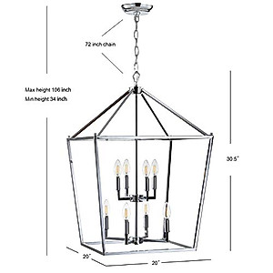 JONATHAN Y JYL7438C Pagoda Lantern Dimmable Adjustable Metal LED Pendant Classic Traditional Dining Room Living Room Kitchen Foyer Bedroom Hallway, 20 in, Chrome