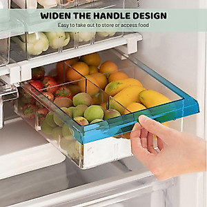 CESHRR Fridge Organizer Drawer, Refrigerator Drawer Organizer, Pull Out with Handle,Pull Out Shelf Storage Transparent Organizer for Egg,Fruit,Vegetable,Seafood,Beef-4 compartments