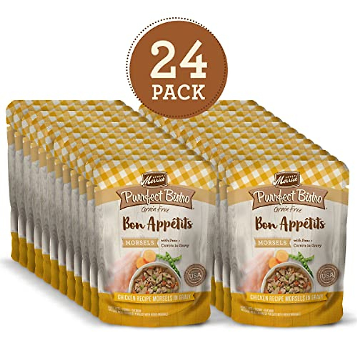Merrick Purrfect Bistro Bon Appetits Grain Free Wet Cat Food Chicken Recipe Morsels in Gravy, 3 Ounce (Pack of 24)