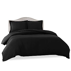 Clara Clark Duvet Cover Ultra Soft Double Brushed Microfiber - Comforter Cover with Button Closure and 2 Pillow Shams, Black, Full - 80"x90"