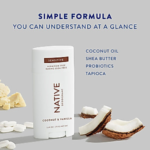 Native Sensitive Deodorant Contains Naturally Derived Ingredients, 72 Hour Odor Control | Deodorant for Women & Men, Aluminum Free with Baking Soda, Coconut Oil and Shea Butter, Coconut & Vanilla