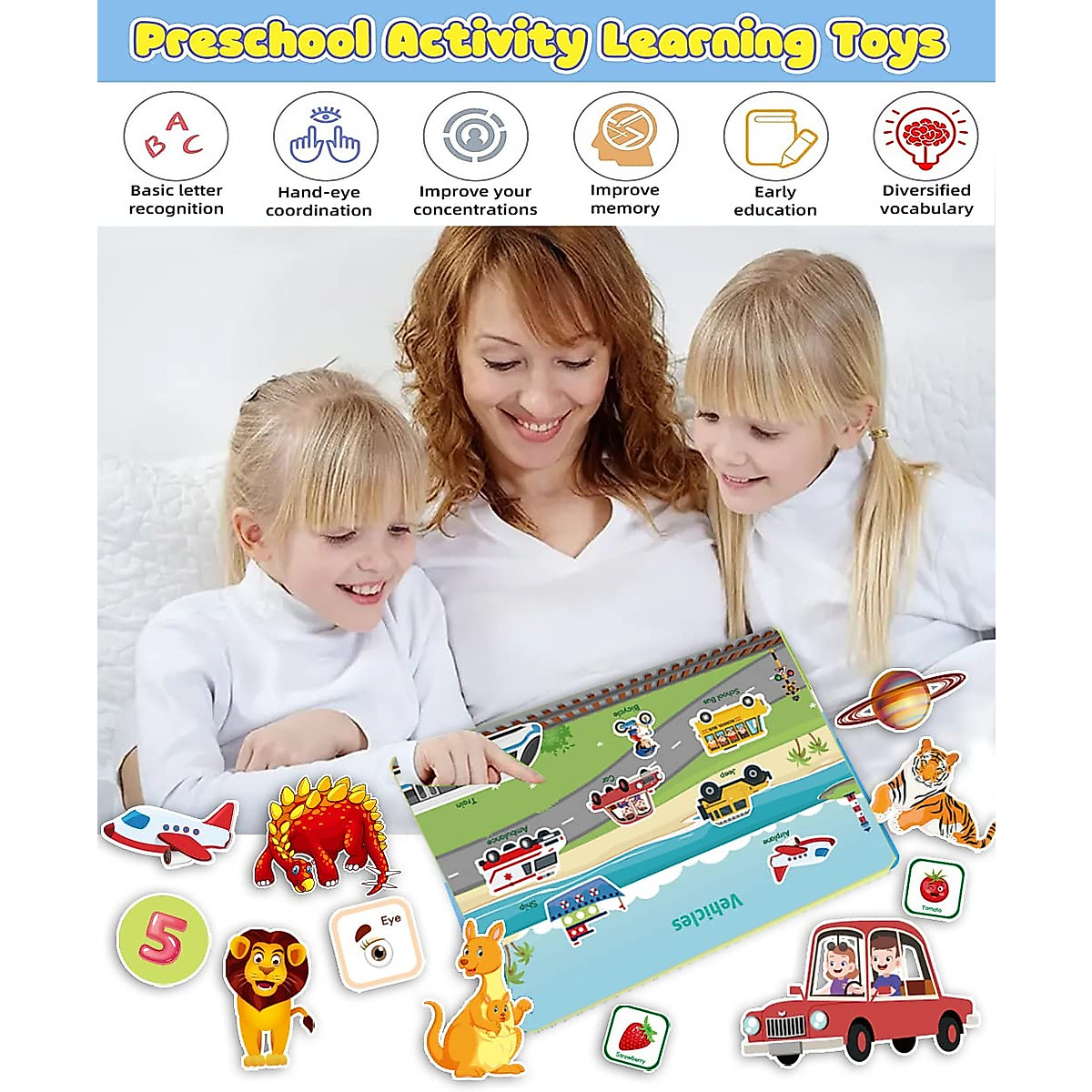 Busy Book for Toddlers, Montessori Toys for Toddlers, Preschool Educational Activities, 32 Theme Busy Book, Autism Sensory Educational Toys, Early Learning Toys, for Boys and Girls