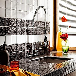 Aquaterior Upgraded Pre-Rinse Commercial Kitchen Faucet with Sprayer 44" Height Wall Mount Double Handle with Add-On 12" Rotatable Spout Pull Down for 2/3 Compartment Sink CUPC NSF CEC