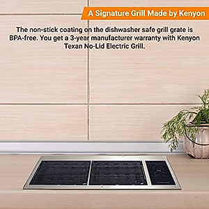 Kenyon Texan No-Lid Electric Grill, Stainless Steel Grill With Two Burners And Non-Stick Coating, Quick Heat Up, Standard Lite-Touch Control, UL-Approved For Indoor And Outdoor Use, 240V