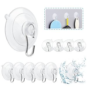 Piutouyar 12Pcs Suction Cup Hooks, 1.77 Inch Clear Suction Cup with Stainless Steel Hook Removable Heavy Duty Wall Hooks for Window Wall Bathroom Shower Kitchen Door Holds up to 4 lbs