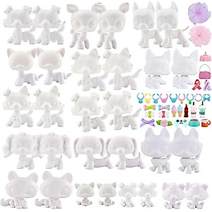 Custom lps White Bases, 30pcs DIY lps White Molds for lps DIY Figure, lps Figure Bases Collie Cat Dachshund Great Dane Dog Cocker Sapniel with lps Accessories Random 7pcs
