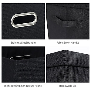 BinWhiz Storage Bins with Lid, Fabric Cube Bins Organizer Basket, Foldable Storage Box Containers with Handles for Closet Shelf Home Office Utility Room, 2-Pack (Small Size: 15x11x8.3 Inch, Black)