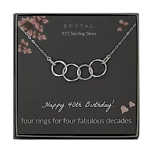 EFYTAL 40th Birthday Gifts Women, Sterling Silver Four Circle Necklace, 40 Year Old Birthday Gifts for Women, 40th Birthday Decorations Woman