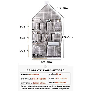 AARAINBOW Over The Door Storage Pockets,Hanging Storage Bags Organizer Linen Cotton Fabric Wall Door Closet 9 Pockets Home Organizer for Bedroom & Bathroom (B-Gray, 9 Pocket)