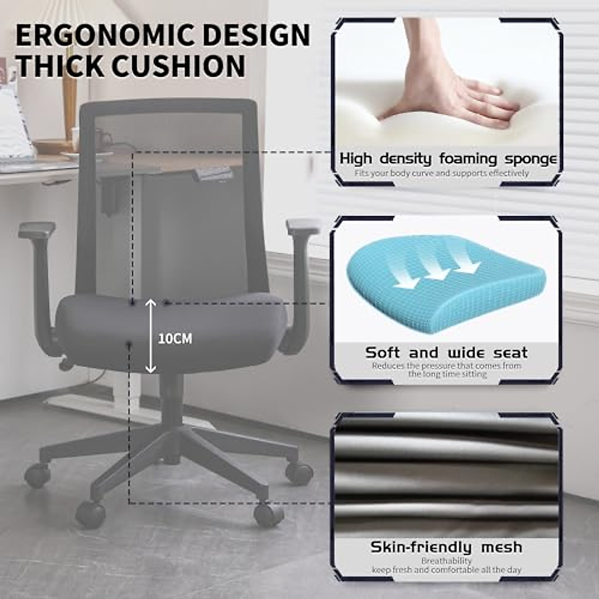 H HAILIBO Office Chair, Mesh Back Desk Chair, Flip-up Arms, Ergonomic, Black