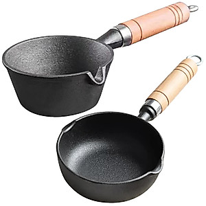 Cast Iron Pot|Butter Melting Pot, Non-Stick Cast Iron Sauce Pot with Wood Handle, Small Cast Iron Melting Pot, Hanging Butter Warmer for Oil Milk Candy Chocolate Style1