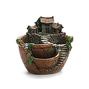 OUNONA Planter Flower Plant Pots Fairy Garden Pot with Sweet House (Orange)