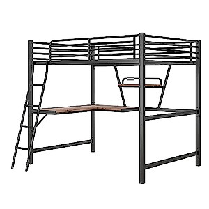 Lifeand Full Size Loft Metal&MDF Bed with Desk and Shelf, Black