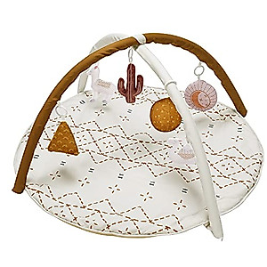Baby Play Mat, Macrame Activity Gym Stage-Based Sensory and Motor Skill Development Language Discovery Baby Play Gym and Playmats for Newborn with 6 Featured Toys Thicker and Non Slip Mat Washable