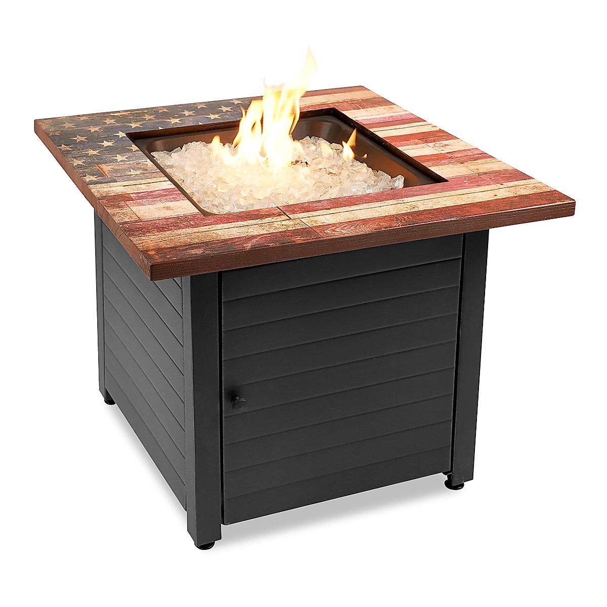 Endless Summer, The Liberty, Square 30" Outdoor Propane Fire Pit, Includes White Fire Glass, Protective Cover, and Patented Hide-Away Door