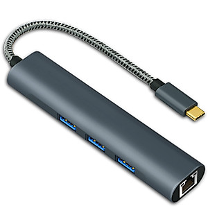 USB C to Ethernet Adapter, 4-in-1 USB-C to USB 3.0 Hub with Gigabit Ethernet Adapter for MacBook Pro/Air, iPad Pro, iMac, XPS, Surface Pro, Notebook Laptop UC164 Dell XPS and More(Gray)