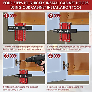 XULRKOS Cabinet Door Installation Positioner, Aluminum Alloy Cabinet Hardware Jig, Adjustable Length Cabinet Installation Tool, Punch Locator Precise Woodworking Drill Guide for Cabinet Installation