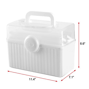 Qiveno 11in 3-Layer Multipurpose Storage Box, Plastic Dividing Craft Organizer and Storage Box/Art & Crafts Case/Sewing Supplies Organizer/Medicine Box/Family First Aid Box with 2 Trays(White)