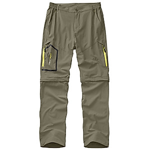 Mens Hiking Stretch Pants Convertible Quick Dry Lightweight Zip Off Outdoor Travel Safari Pants (818 Khaki 38)