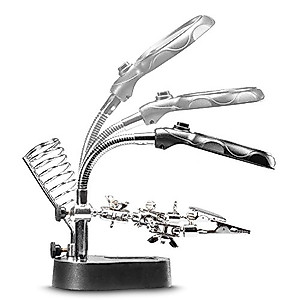 LED Light Stand Loupe, Lighted Helping Third Hands Clamp Clip Magnifying Soldering Stand Watch Jewelry Repair Loupe Magnifier (3.5X12)