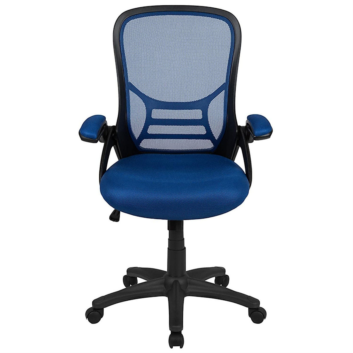 Flash Furniture Porter High Back Mesh Ergonomic Swivel Office Chair with Lumbar Support, Flip-Up Arms, Tilt Lock/Tilt Tension, Height Adjustable, Blue/Black Frame