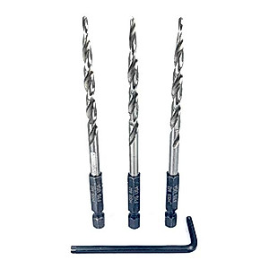 FTG Maximum Torque 6 Piece Same Size #10 (3/16") Pro Pack Countersink Drill Bit Set with 1 Depth Stop Collar 3/8" and 1 Hex Wrench plus 3 Piece Replacement Countersink Drill Bit Only with 1 Hex Wrench