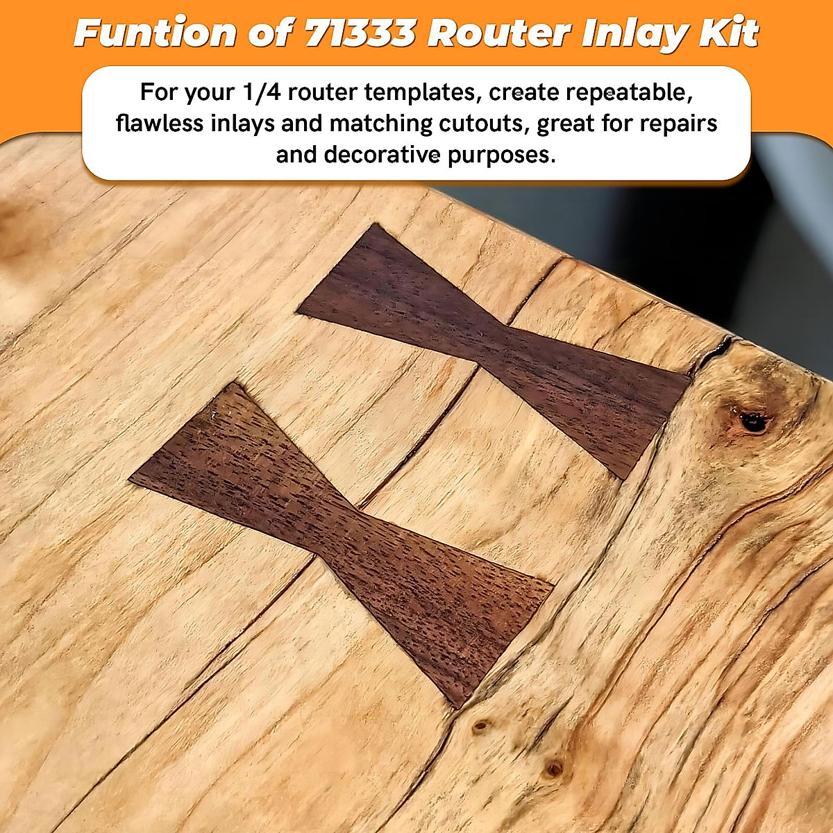 71333 Router Bits Solid Brass Inlay Kit for 1/4 Templates for High RPM Routing, Includes 1/8" Carbide Router Bit/Cutter + 1/4" Shank, Universal Bushing, Retainer Nut, Collar and Alignment Pin