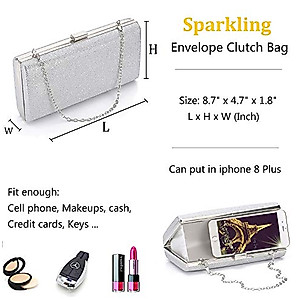 Womens Vintage Bag Envelope Clutch Silver Evening Handbag For Cocktail/Wedding/Party (Silver)