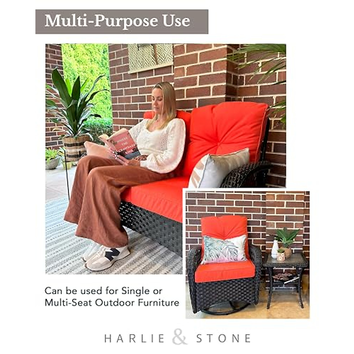 Harlie & Stone Outdoor Seat Cushion, Patio Chair Cushions, Outdoor seat Cushions Set of 2, Replacement Cushions for Outdoor Furniture, Outdoor Chair Cushion, 22 x 22 Outdoor Cushions - Orange