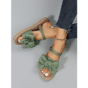 GORGLITTER Women's Bow Tie Flat Sandals Open Toe Slip On Summer Slide Sandals Green EUR38