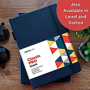 Thick Blank Journal Notebook with Unlined / Unruled / Plain Pages | Deluxe 120gsm Ink Resistant Paper for Writing, Sketch Book, 160 Pages | Hardcover Sketchbook with Pen Holder, Pocket, Ribbon (Black)