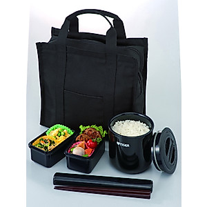 Tiger LWY-T036-K Tiger Thermos Insulated Lunch Box, Stainless Steel Lunch Jar, Rice Bowl, Approx. 1.8 Cups, Tote Bag, Black