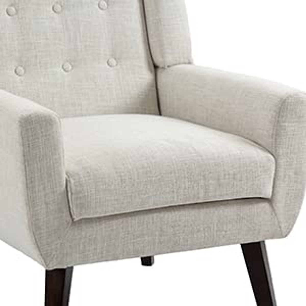 UIXE Comfy Arm Accent Chairs for Bedroom, Mid Century Modern Armchair Living Room Sofa Chair with Wooden Legs, Linen Fabric Button Tufted Upholstered Reading Chair for Home Office (Beige)