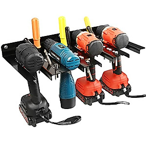 Cordless Power Tool Organizer, Shengsite Wall Mount Drill Holder Holds 4 Drills, Electric Drill Tool Rack, Heavy Duty Alloy Steel Tool Storage for Garage, Home, Workshop and Shed