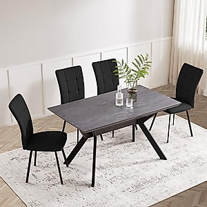 HIPIHOM Dining Chairs Set of 4,Modern Kitchen Dining Room Chairs,Upholstered Dining Accent Side Chairs in Faux Leather Cushion Seat and Sturdy Metal Legs, Black-4p