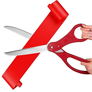 Giant Ribbon Cutting Scissor Set with Red Ribbon Included - 25" Extra Large Scissors - Heavy Duty Metal Construction for Grand Openings, Inaugurations, Ceremonies & Special Events