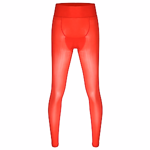 Jugaoge Men's Oily Glossy See Through Long Pants Slim Stretchy Leggings Tights Sissy Crossdresser Red One Size