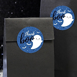 Blue A Little Boo is Almost Due Boy Baby Shower Thank You Card Stickers, Halloween Baby Shower Party Favor Bag Labels - 40 Count