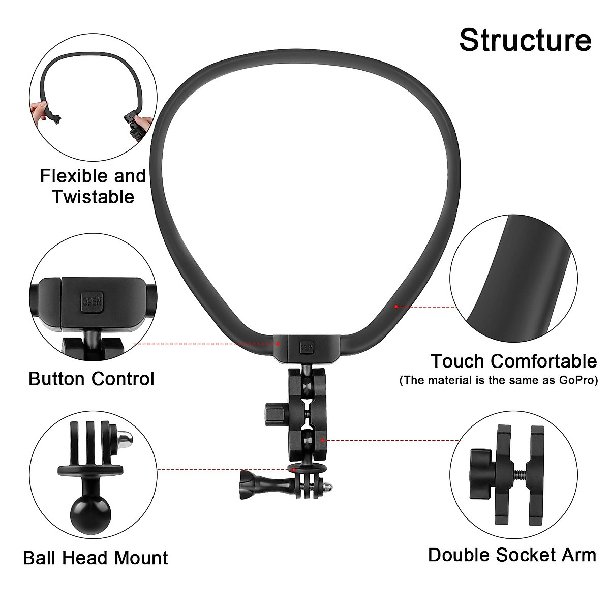 Taisioner POV Neck Mount Necklace Holder Chest Strap for Smartphone GoPro AKASO DJI Action Camera and Smart Phone Video Record Accessories