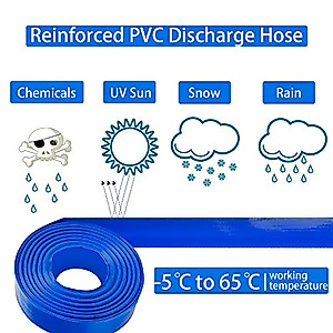 LEBLEBALL 1.5''x50FT Blue Backwash Hose, Heavy Duty Discharge Hose Reinforced PVC Pool Drain Hose Weather and Chemical Resistant, Ideal for Swimming Pools and Water Transfer, with 2 Clamp