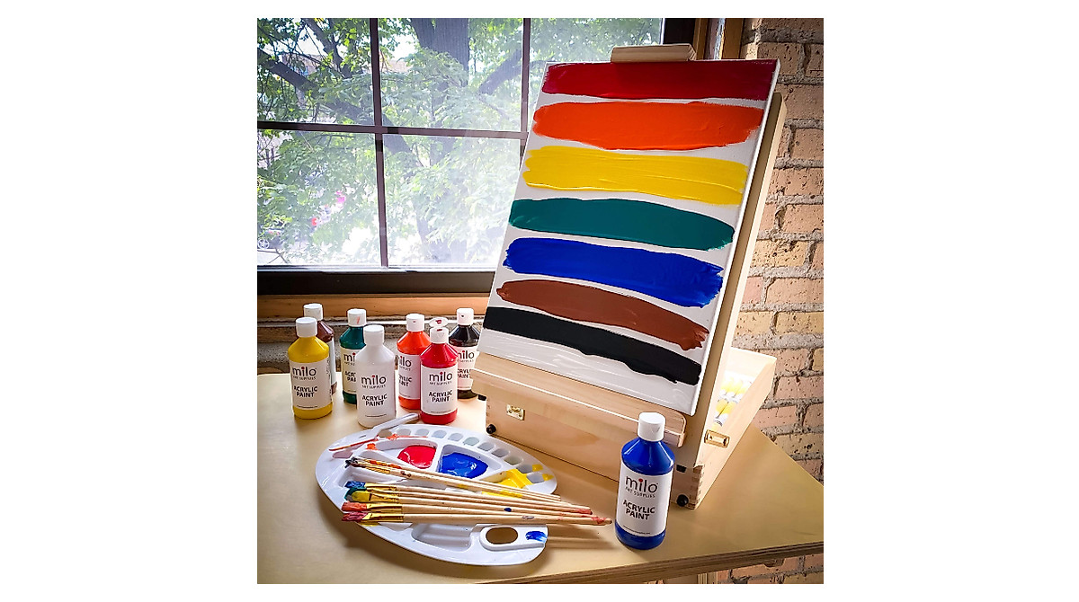 Milo Acrylic Paint Set of 8 Colors – Non-Toxic 8 oz Bottles Made in the USA