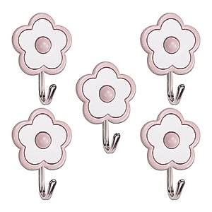 Comidox 5Pcs Cute Floret Utility Hooks Adorable Waterproof Key Hook Wall Hooks Adhesive for Kitchen Bathroom Towels Hats(Random Color)