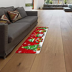 Libaoge Kitchen Mat Rug Set of 2 Christmas Gnome Xmas Tree Snowflake Red Runner Rug Anti-Fatigue Comfort Memory Foam Standing Mat Non-Slip Floor Door Mat for Bathroom Bedroom 20x32in+20x63in