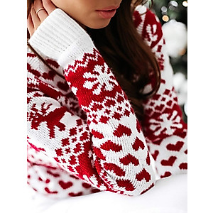 Christmas Sweater Funny Women 2023 Winter Christmas Sweater Crew Neck Long Sleeve Pullover Snowflake Striped Sweater Chunky Knit Jumper Tops Womens Sweater
