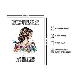 They Whispered to Her You Cannot Withstand The Storm She Whispered Back I Am The Storm Wall Art Decor - Positive Motivational Inspirational Quote - Encouragement Gifts for Women - Boho Dragonfly Print