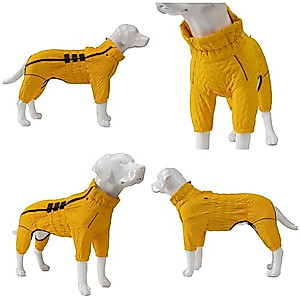 Warm Dog Coat Double Layers Dog Vest, 4 Legs Covered Windproof Waterproof Reflective Warm Dog Vest Outdoor Skating Dog Costume for Small Medium Large Dogs Yellow XXL