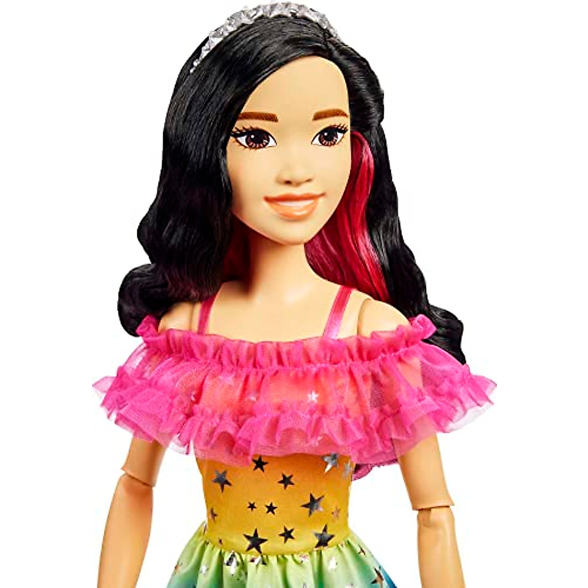 Barbie Large Doll with Black Hair, 28 Inches Tall, Rainbow Dress and Styling Accessories Including Shooting Star Handbag