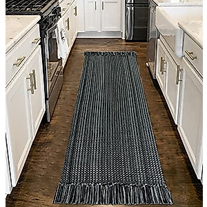 Uphome Washable Hallway Runner Rug, 2' x 6' Cotton Reversible Kitchen Rug Runner, Black Long Laundry Room Rug, Modern Farmhouse Woven Carpet for Bathroom Entryway Bedroom Foyer
