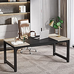 LITTLE TREE 70.8 Inch X-Large Executive Computer Office Desk, Grey+Black