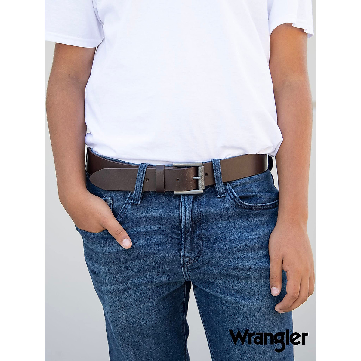 Wrangler Men’s Leather Mountain Casual Every Day Belt for Jeans, Khakis Brown 36